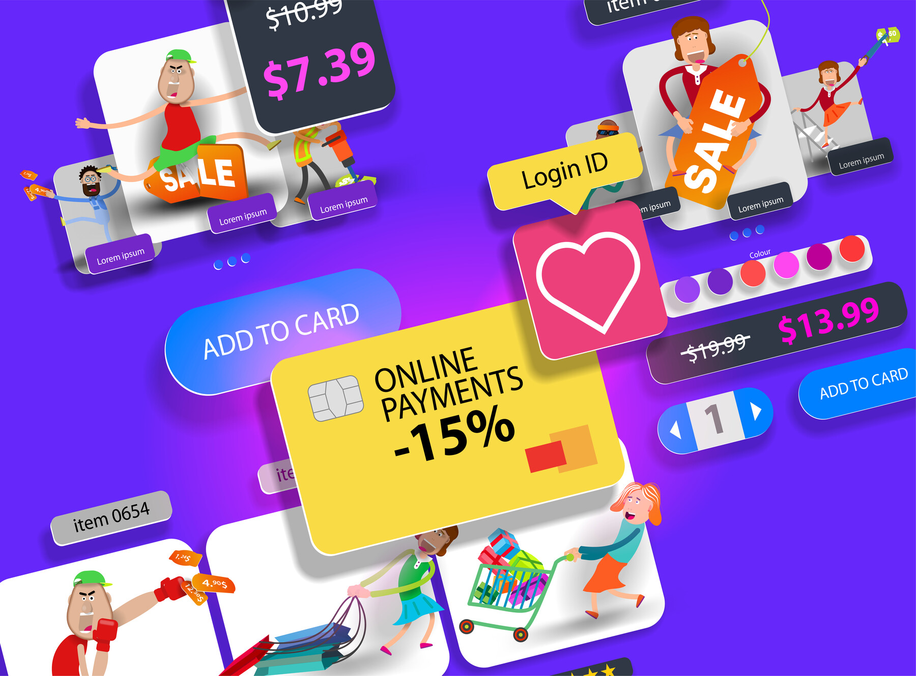 ArtStation - Elements of the mobile interface with cartoon characters ...