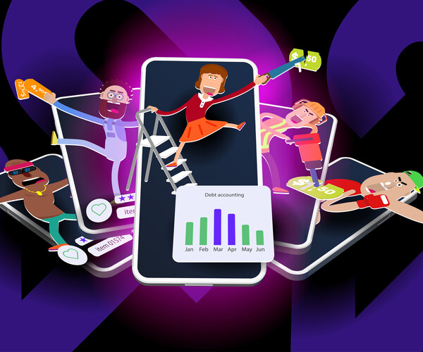 ArtStation - Cartoon icons of little men on phone screens. Vector ...