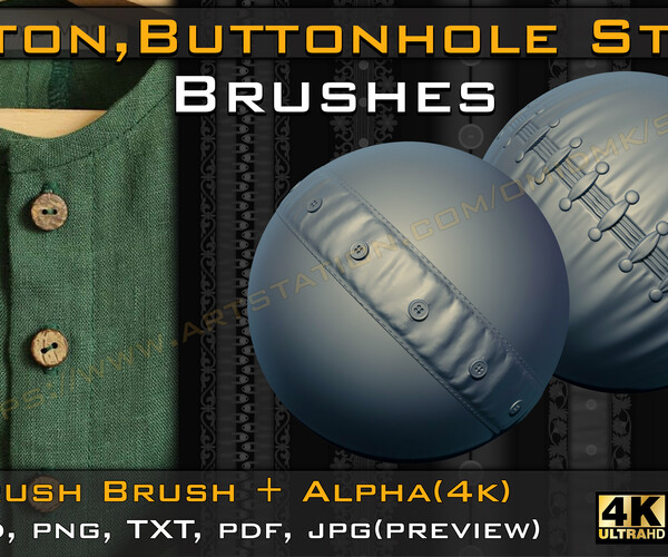 ArtStation - 60 Button and Buttonhole Stitch brushes (4K) +Alpha -Vol ...