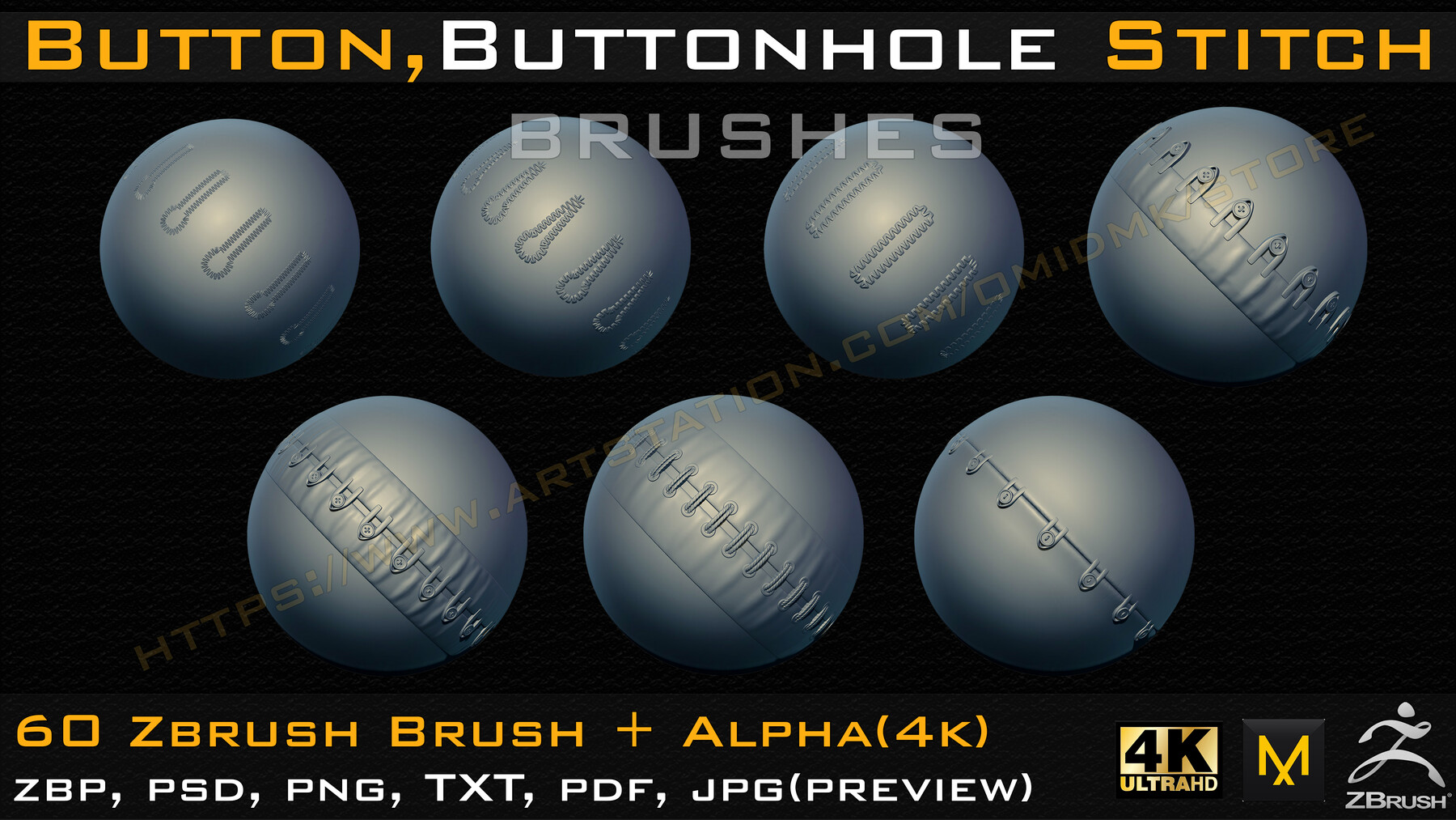 ArtStation - 60 Button and Buttonhole Stitch brushes (4K) +Alpha -Vol ...