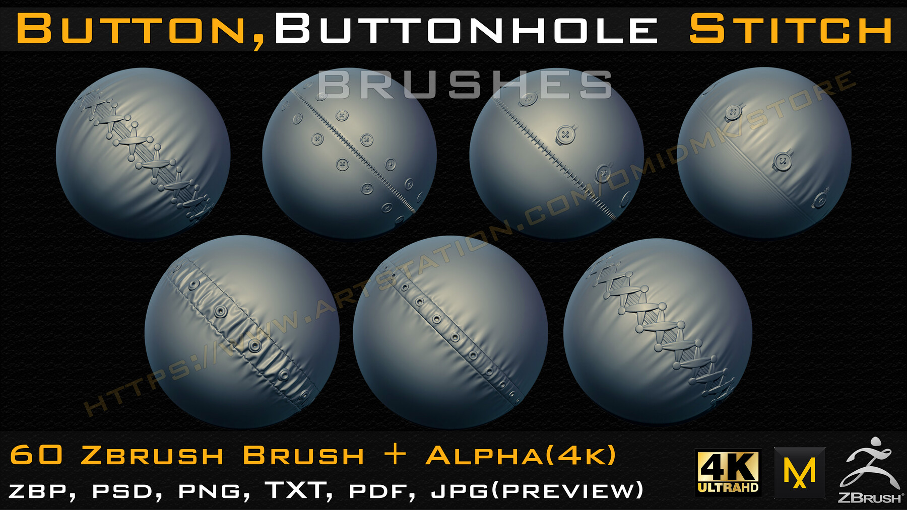 ArtStation - 60 Button and Buttonhole Stitch brushes (4K) +Alpha -Vol ...
