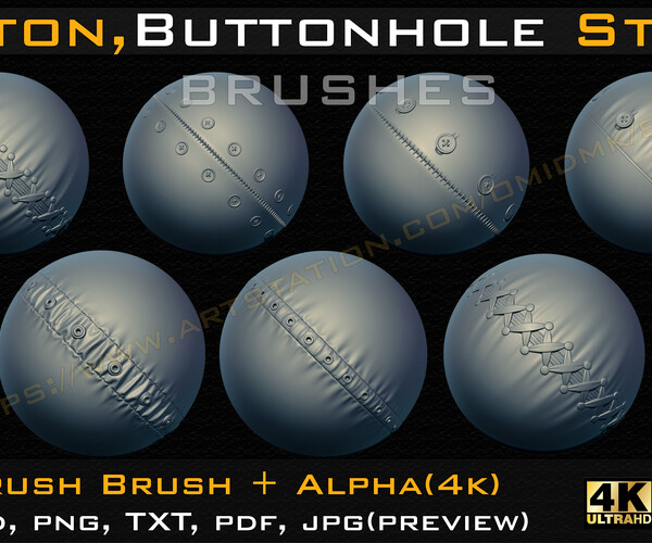 ArtStation - 60 Button and Buttonhole Stitch brushes (4K) +Alpha -Vol ...