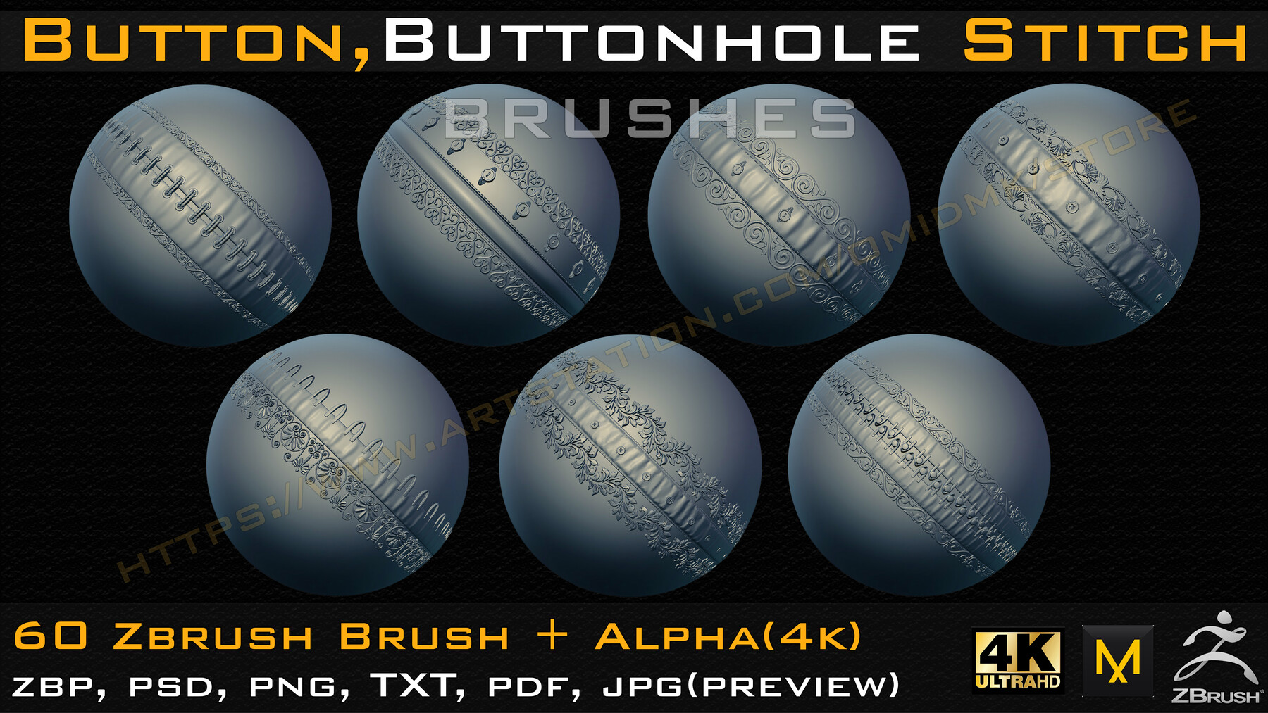 ArtStation - 60 Button and Buttonhole Stitch brushes (4K) +Alpha -Vol ...