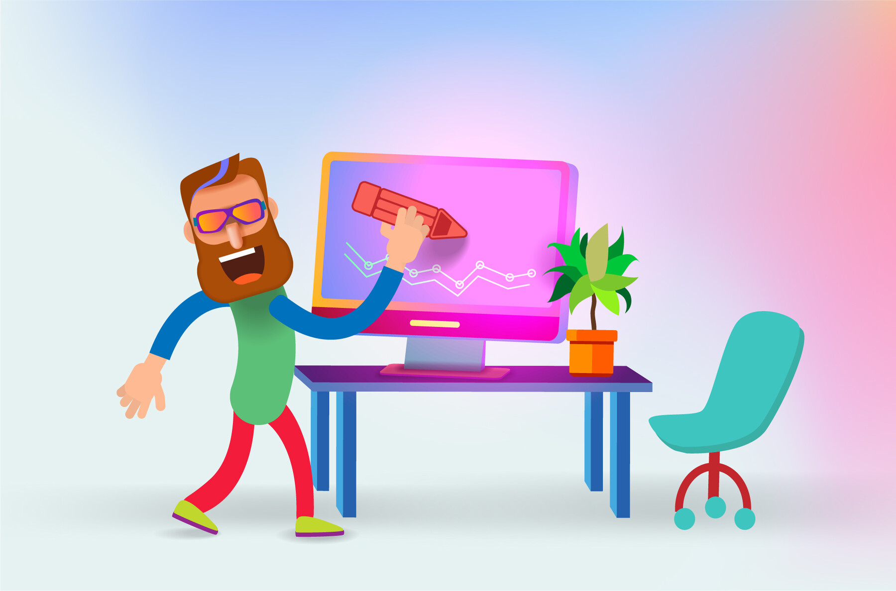 ArtStation - Funny cartoon bearded man draws on a computer in the ...