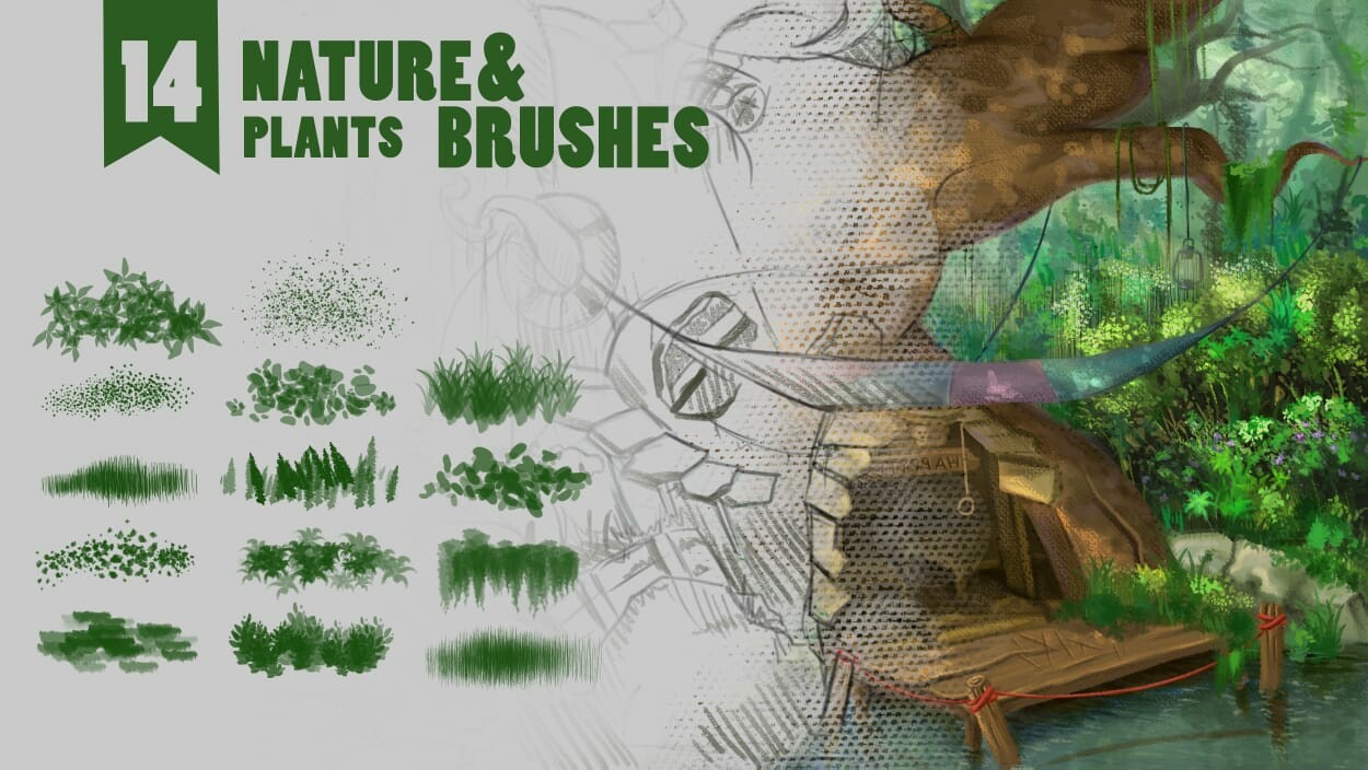 ArtStation - 2D BRUSH ,Textured brushes, basic brushes, nature and ...