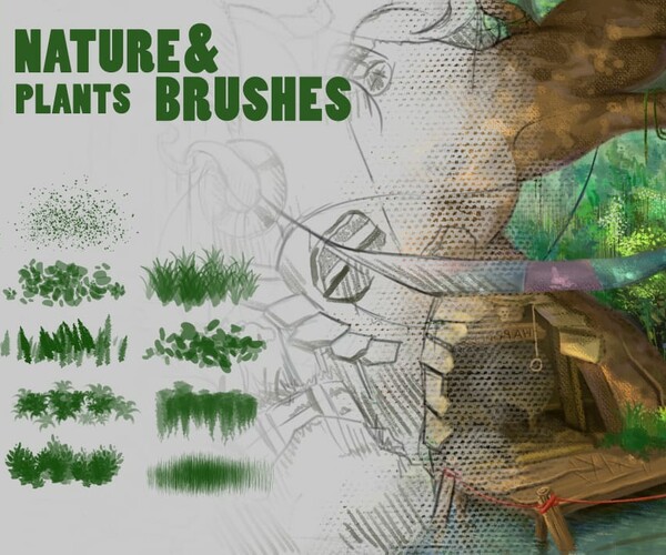 ArtStation - 2D BRUSH ,Textured brushes, basic brushes, nature and ...