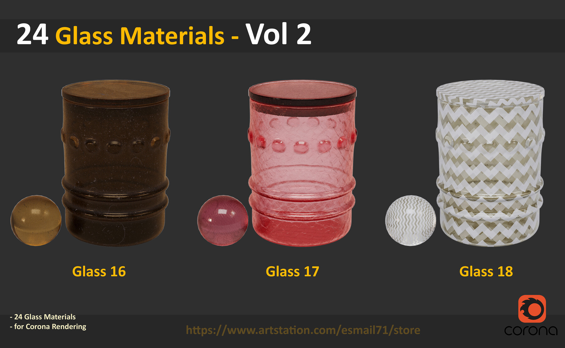 ArtStation - 24 Glass Materials - Vol 2 ( for Corona Render ) | Resources