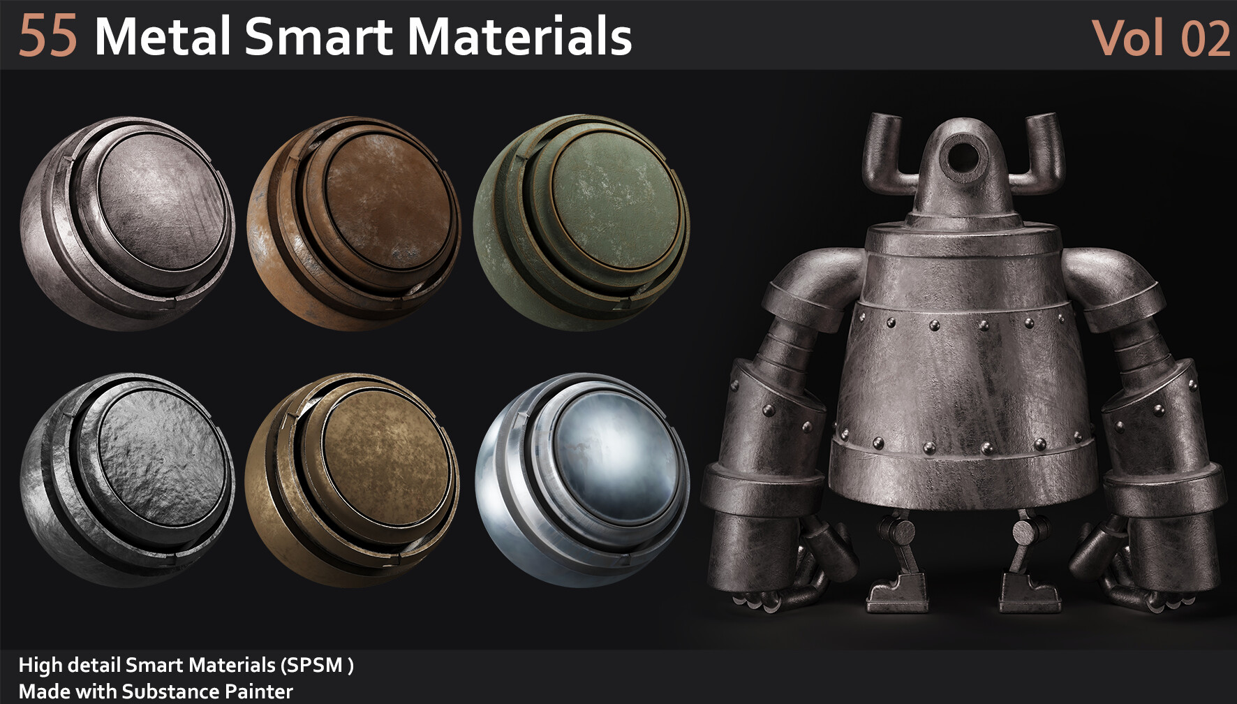 ArtStation - 60 Metal Smart Materials_Vol2 | Game Assets