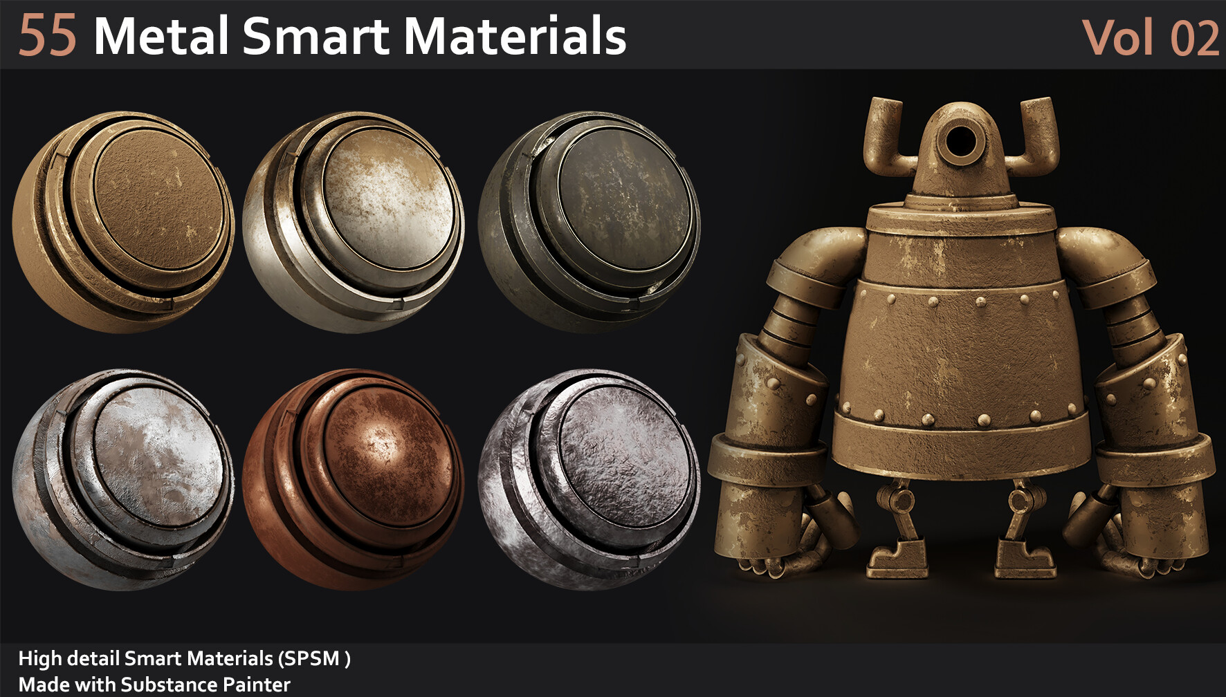 ArtStation - 60 Metal Smart Materials_Vol2 | Game Assets