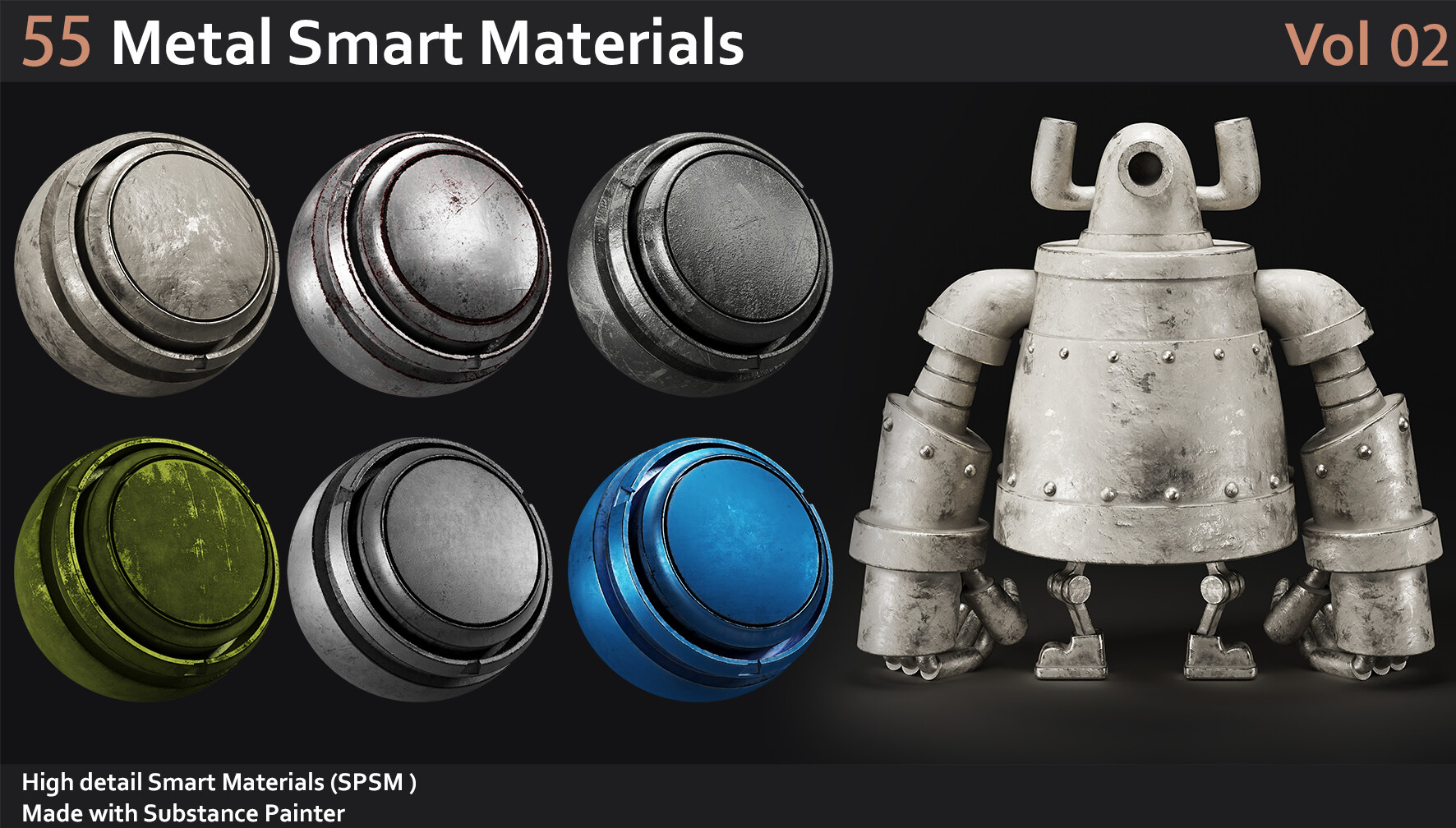 ArtStation - 60 Metal Smart Materials_Vol2 | Game Assets