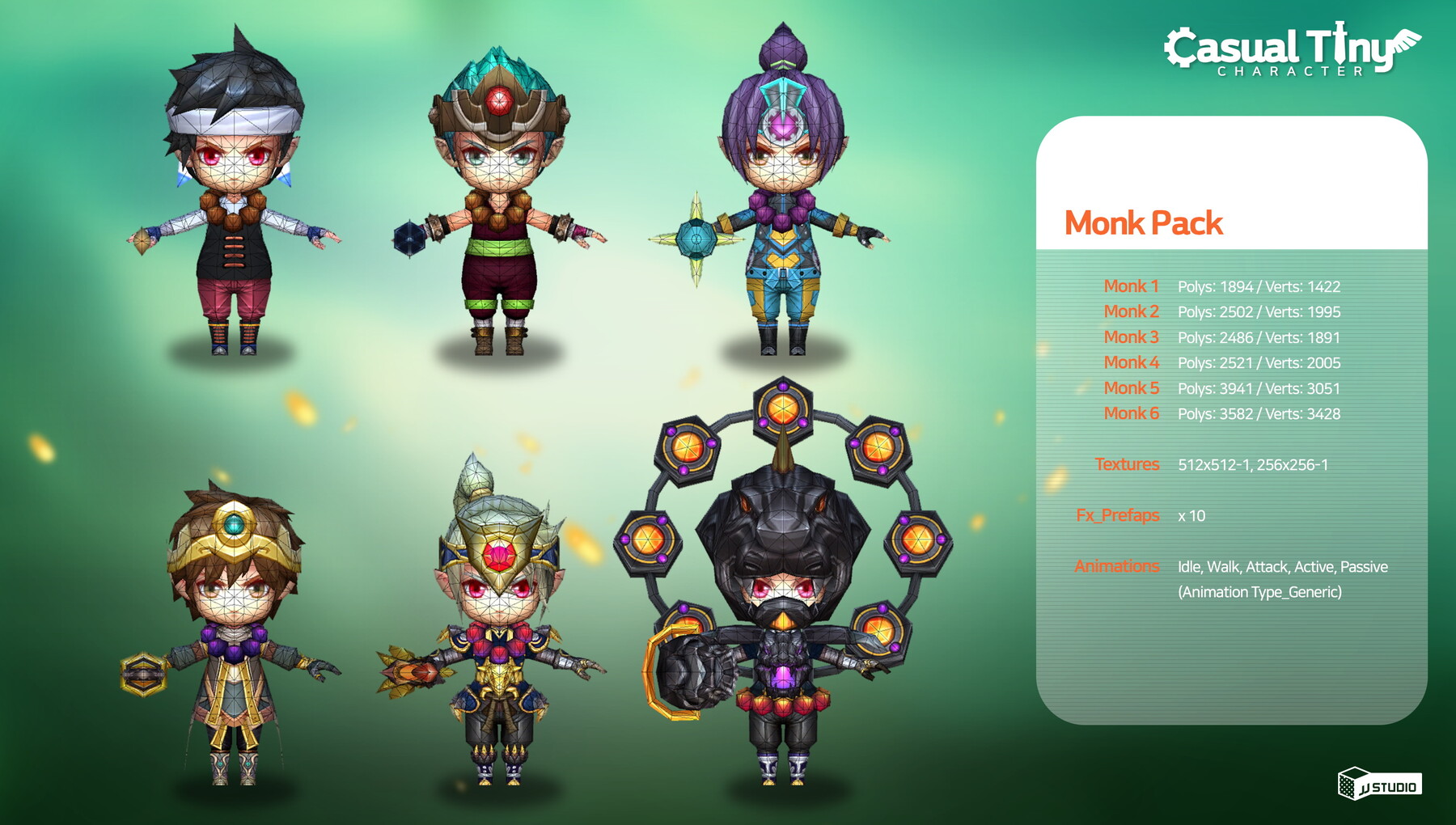 ArtStation - Casual Tiny Character - Monk Pack | Game Assets