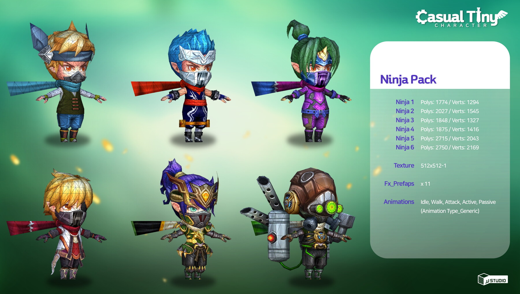 ArtStation - Casual Tiny Character - Ninja Pack | Game Assets