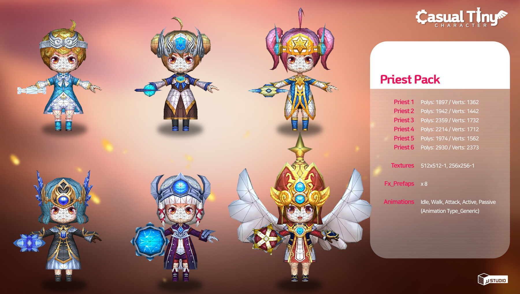 ArtStation - Casual Tiny Character - Priest Pack | Game Assets