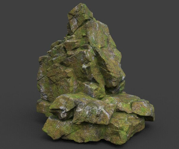 ArtStation - Low poly Cracked Mossy Jungle Rock 220124 | Game Assets