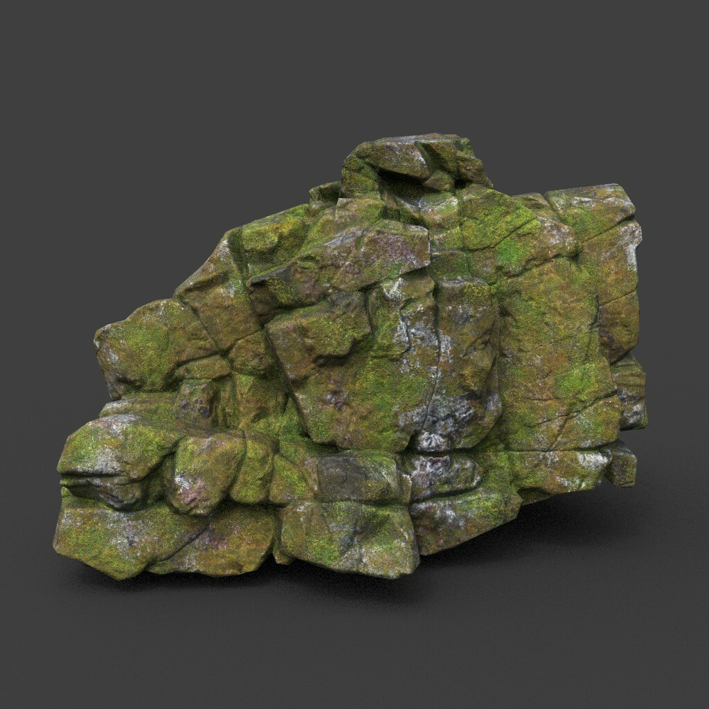 ArtStation - Low poly Cracked Mossy Jungle Rock 220124 | Game Assets