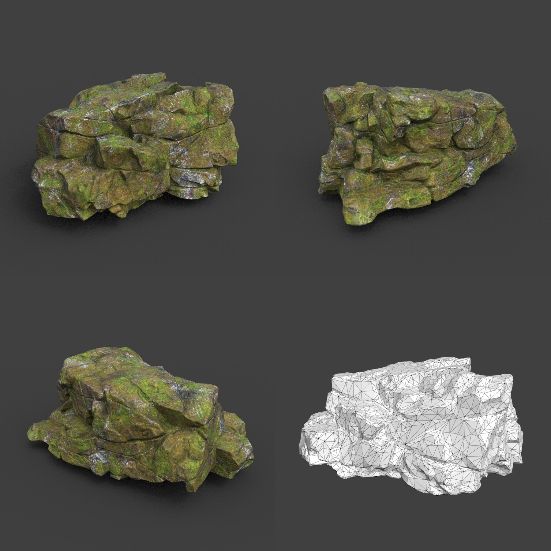ArtStation - Low poly Cracked Mossy Jungle Rock 220124 | Game Assets