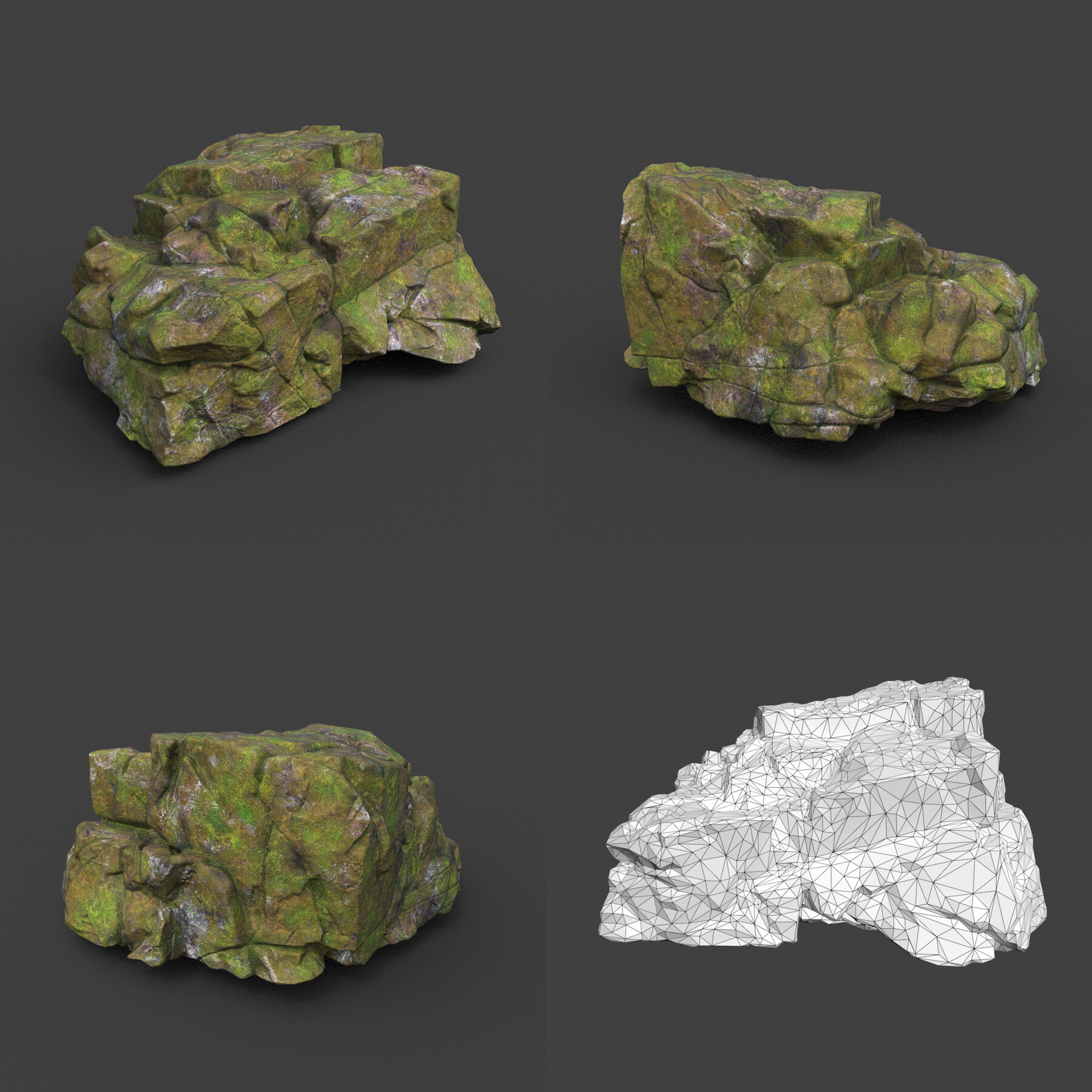 ArtStation - Low poly Cracked Mossy Jungle Rock 220124 | Game Assets