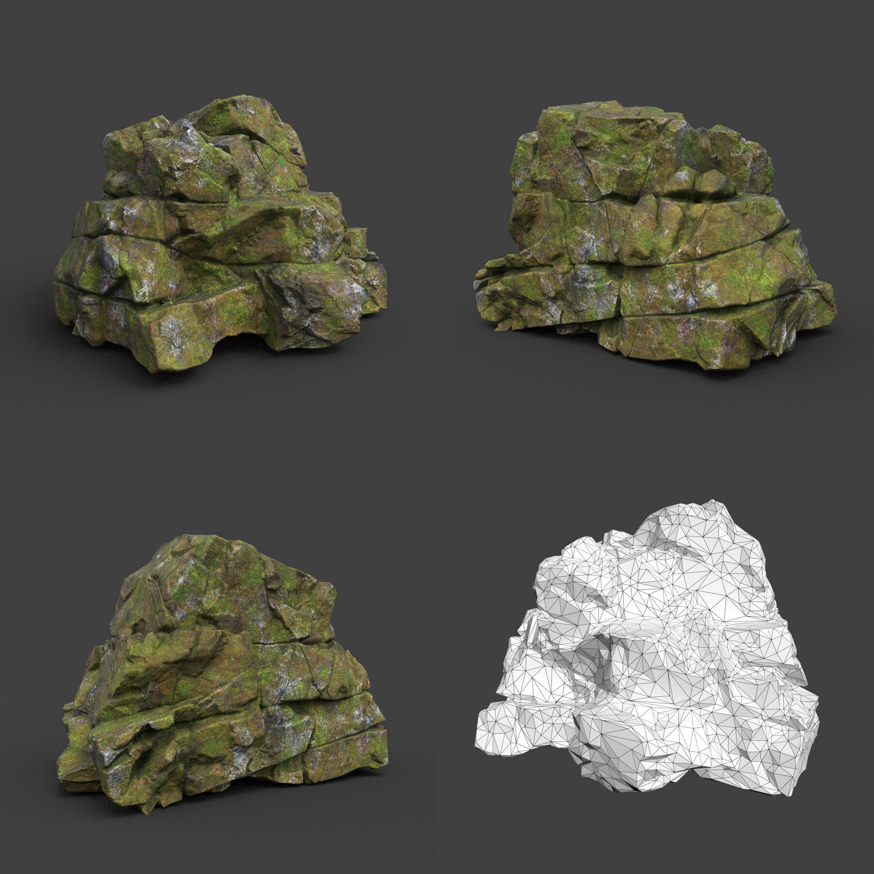 ArtStation - Low poly Cracked Mossy Jungle Rock 220124 | Game Assets