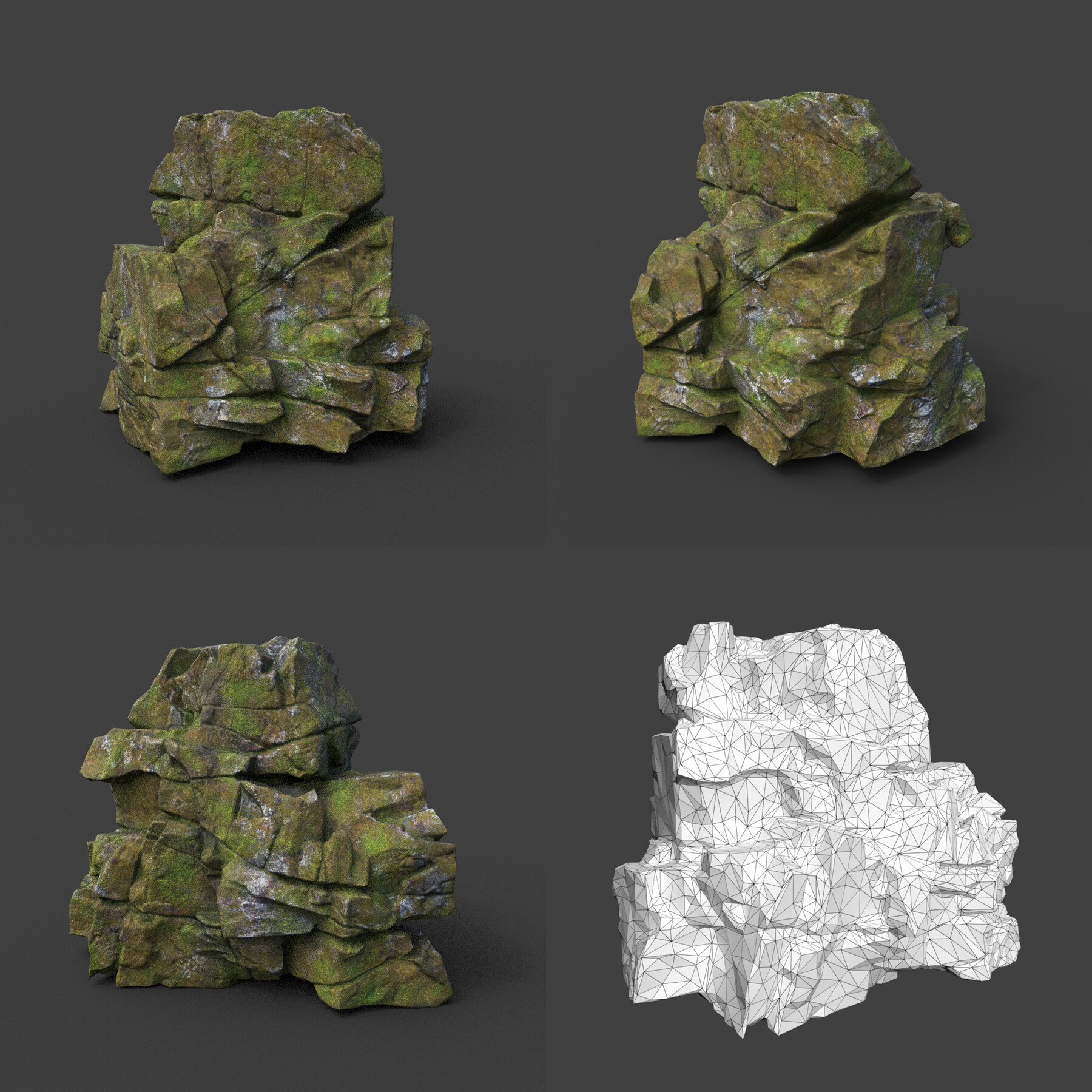 ArtStation - Low poly Cracked Mossy Jungle Rock 220124 | Game Assets