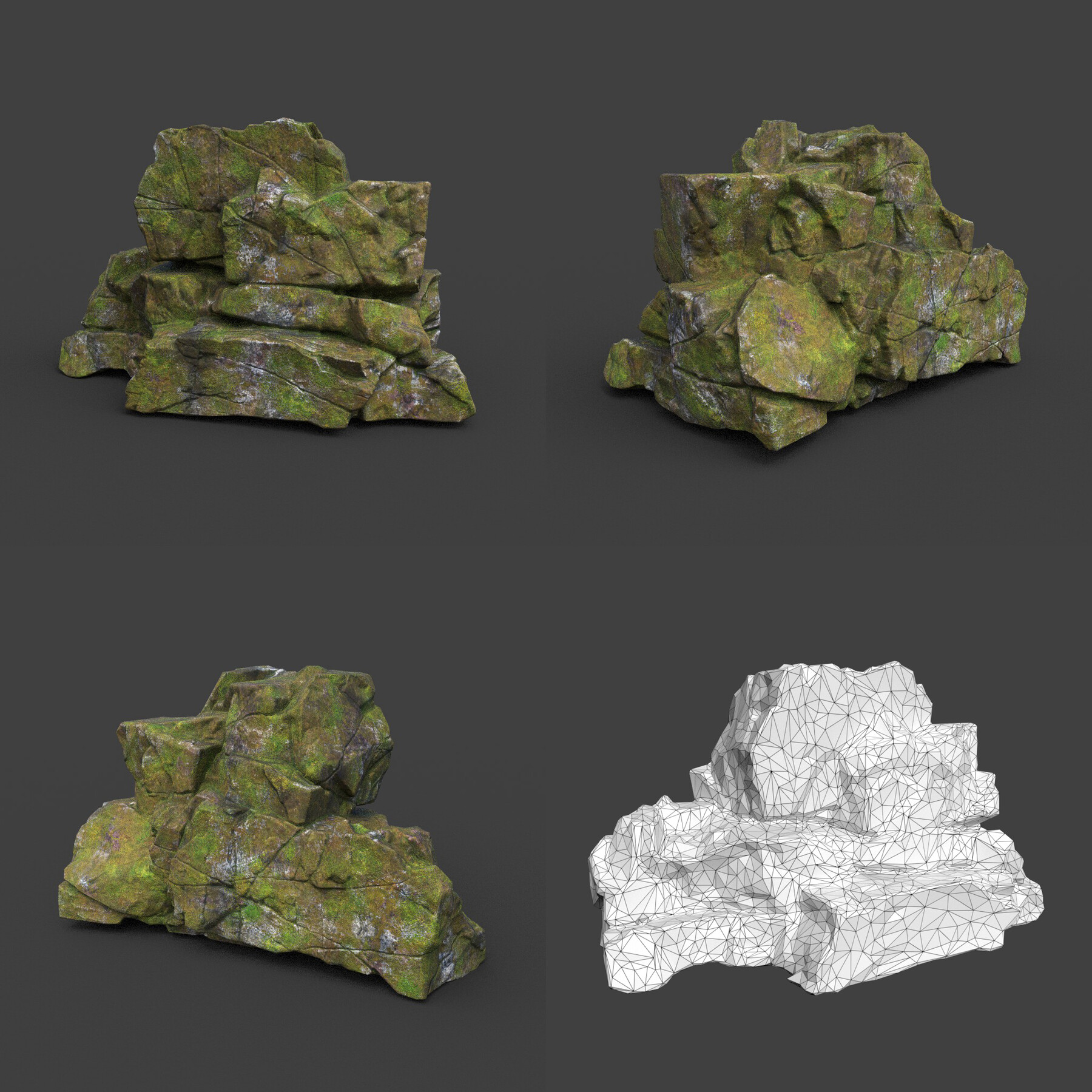 ArtStation - Low poly Cracked Mossy Jungle Rock 220124 | Game Assets