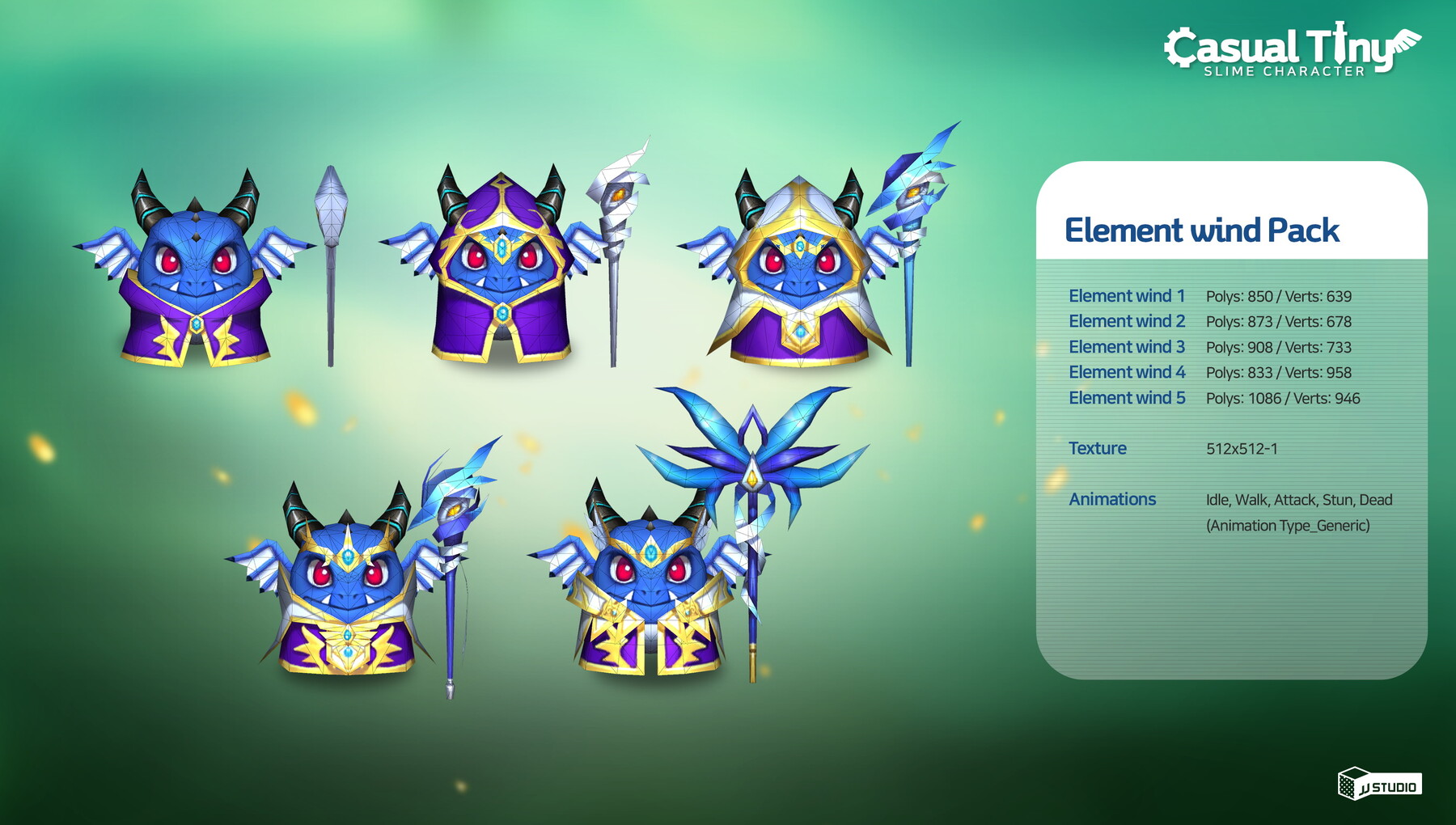 ArtStation - Casual Tiny Slime - Element wind Pack | Game Assets