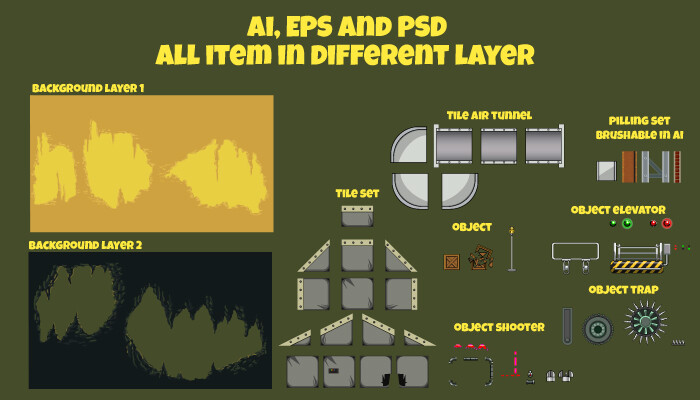 ArtStation - Cave Background, tileset and other objects | Game Assets