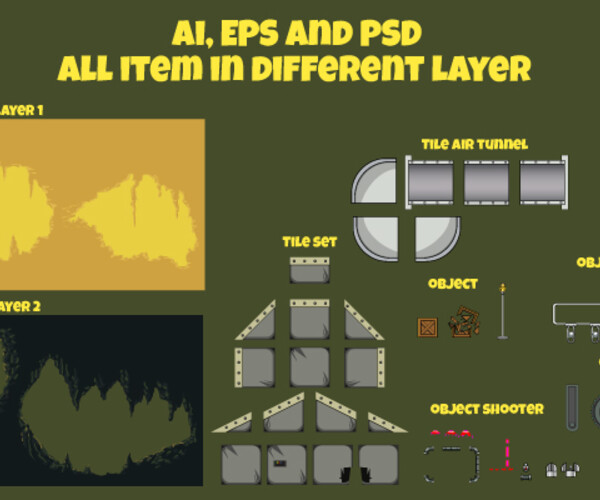 ArtStation - Cave Background, tileset and other objects | Game Assets