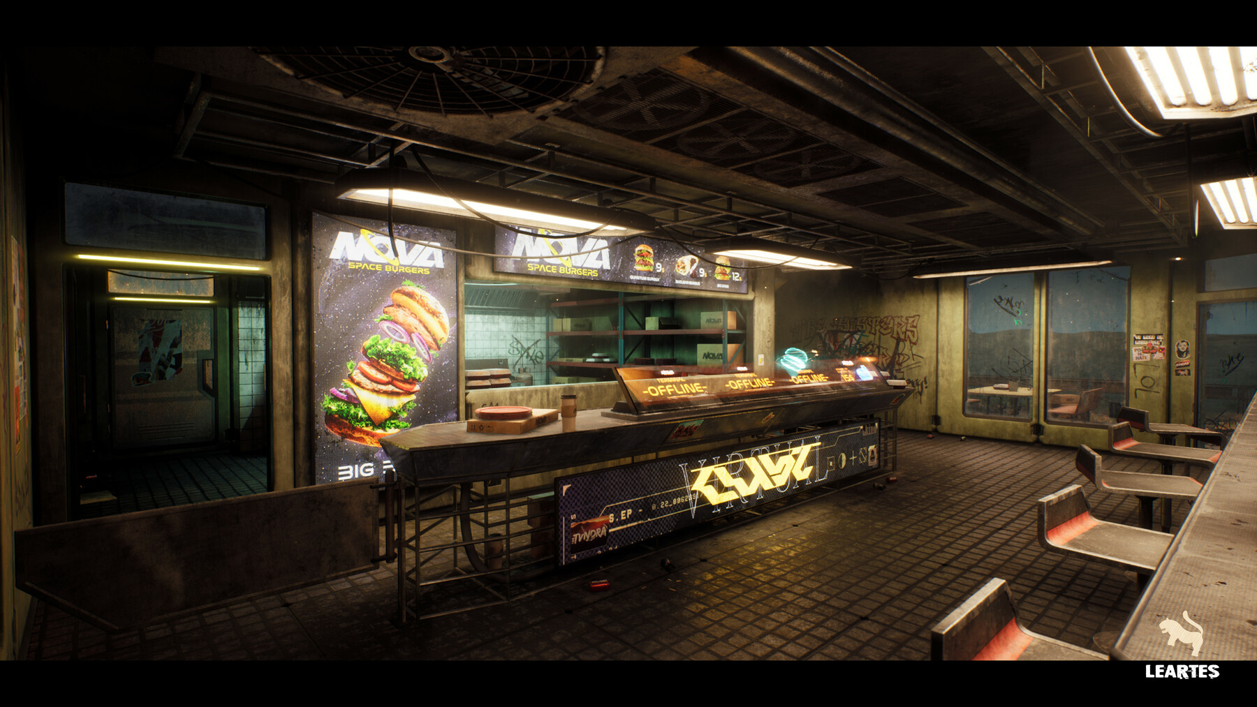 ArtStation - Nova Space Burgers / Cyberpunk Abandoned Restaurant / Bar ...