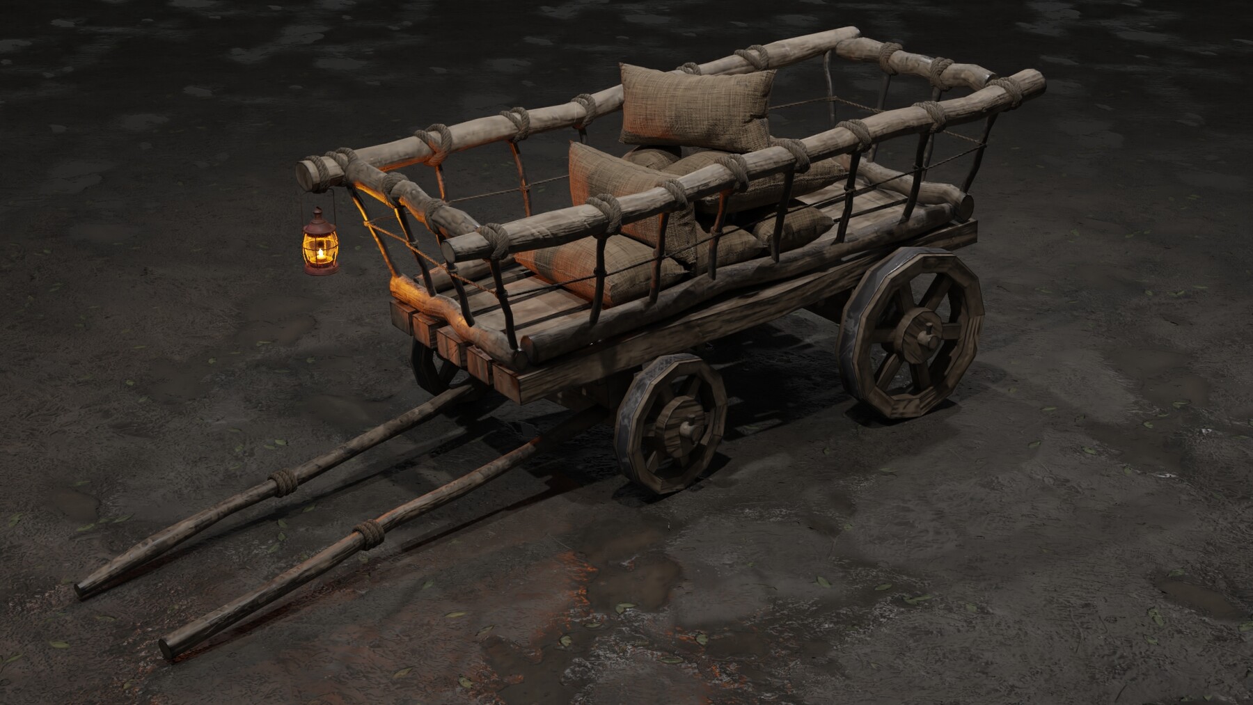 ArtStation - Stylized medieval cart with a lamp and bags | Game Assets