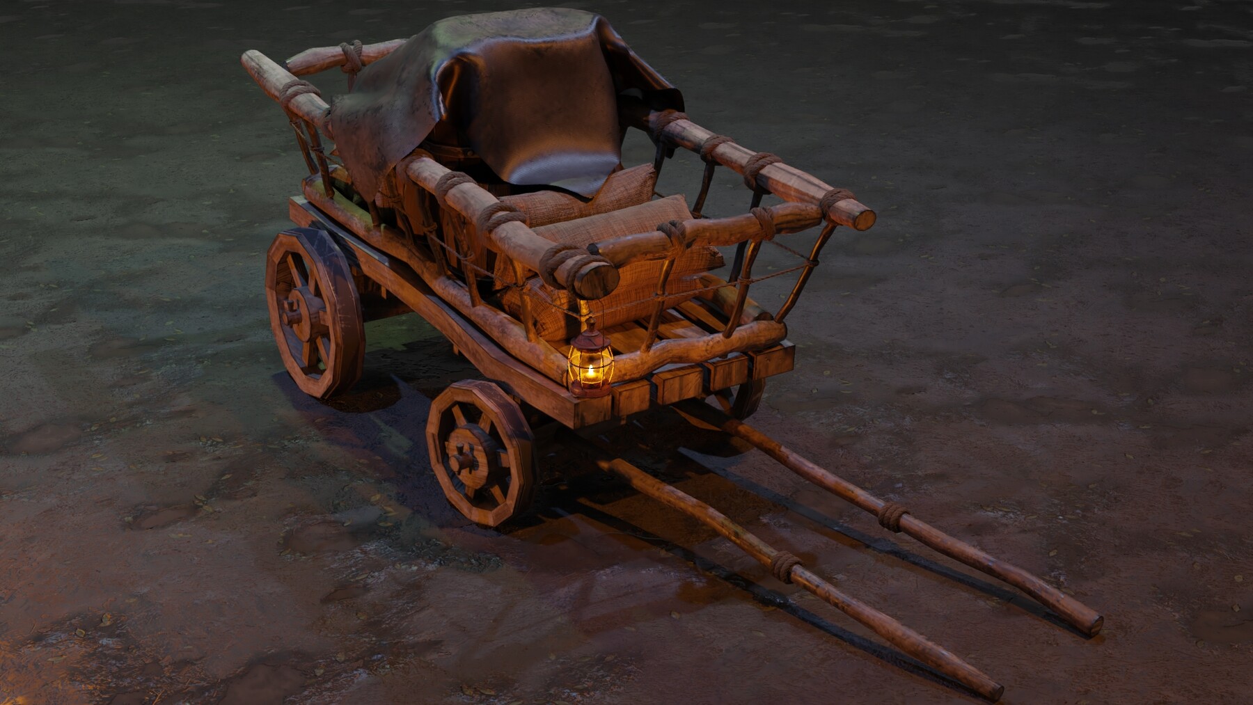 ArtStation - Stylized medieval cart with a lamp and a load | Game Assets