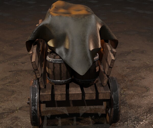 ArtStation - A stylized medieval cart with a lamp and barrels | Game Assets