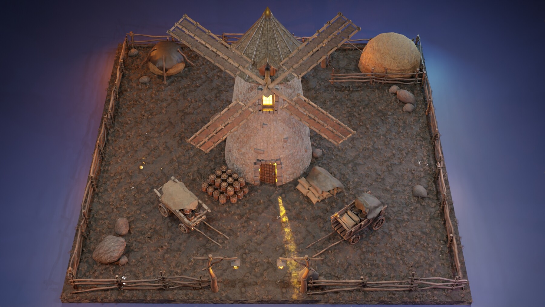 ArtStation - Animated stylized medieval scene of a mill with props ...