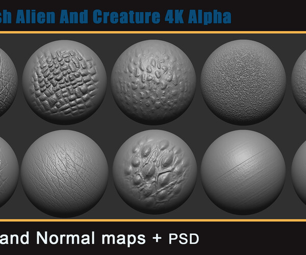 ArtStation - 35 Alien and creature 4k alpha maps | Brushes