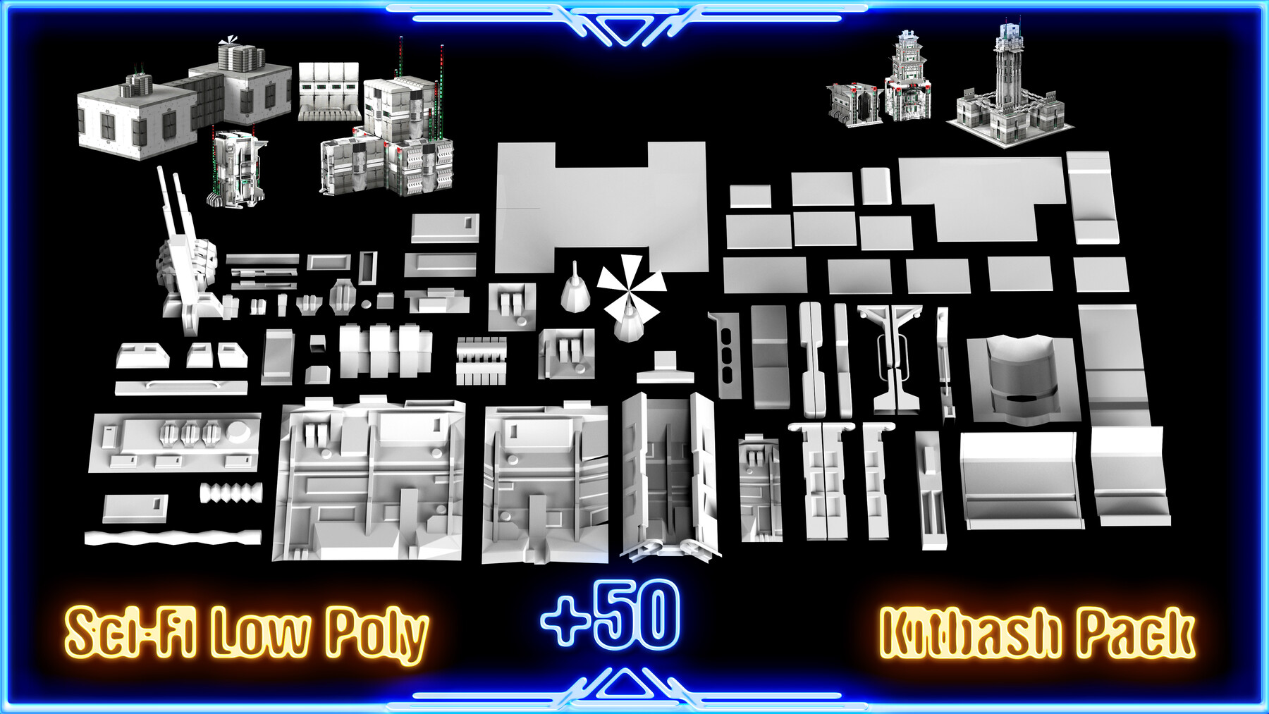 ArtStation - Mega Sci-Fi Low Poly Building Kitbash Pack - Game Ready ...