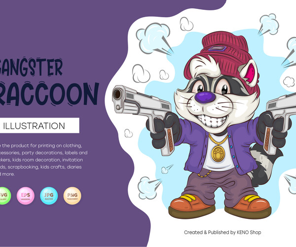 ArtStation - Cartoon Raccoon Gangster. T-Shirt, PNG, SVG. | Artworks