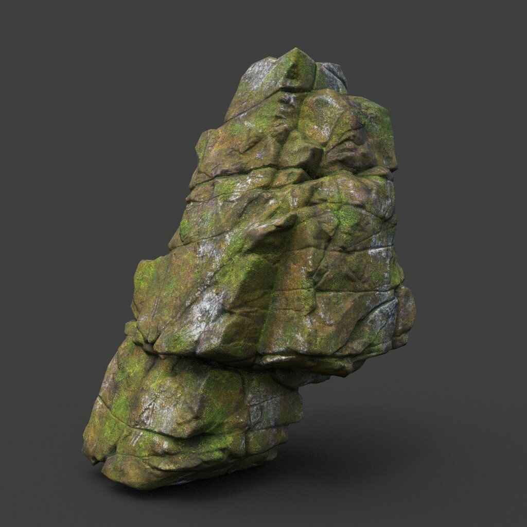 ArtStation - Low poly Mossy Cracked Jungle Rock 220202 | Game Assets
