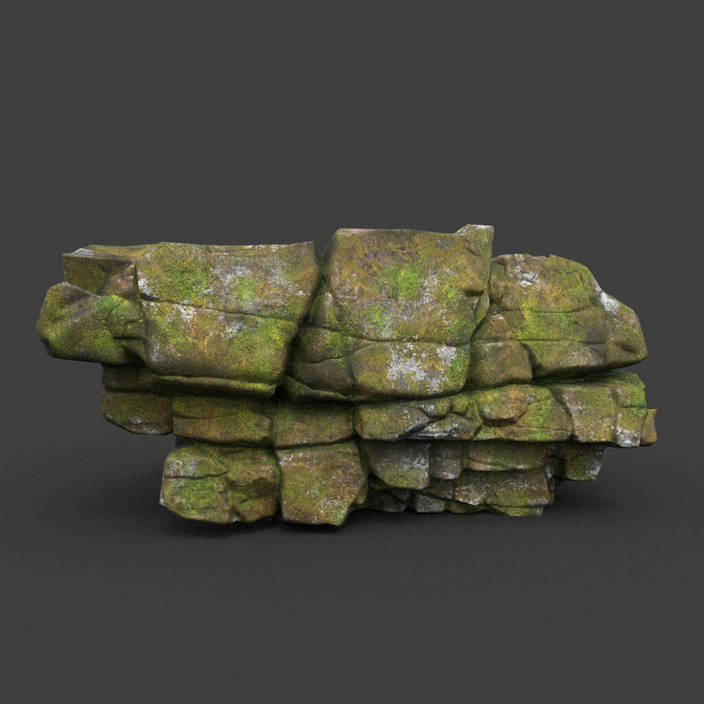 ArtStation - Low poly Mossy Cracked Jungle Rock 220202 | Game Assets