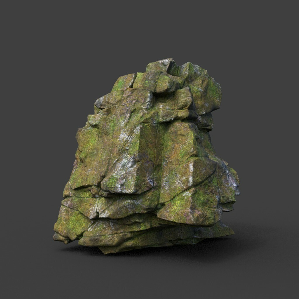 ArtStation - Low poly Mossy Cracked Jungle Rock 220202 | Game Assets