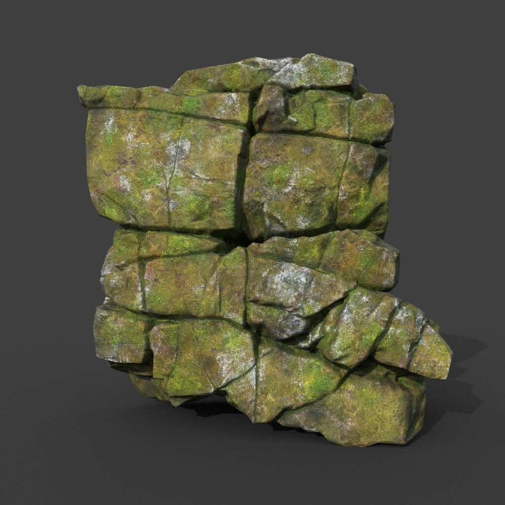 ArtStation - Low poly Mossy Cracked Jungle Rock 220202 | Game Assets