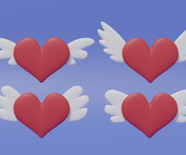 ArtStation - Cartoon Flying Heart With Wings Collection 3D model ...