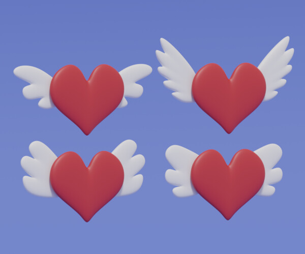 ArtStation - Cartoon Flying Heart With Wings Collection 3D model ...