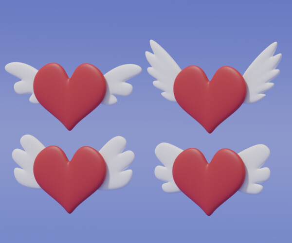 ArtStation - Cartoon Flying Heart With Wings Collection 3D model ...