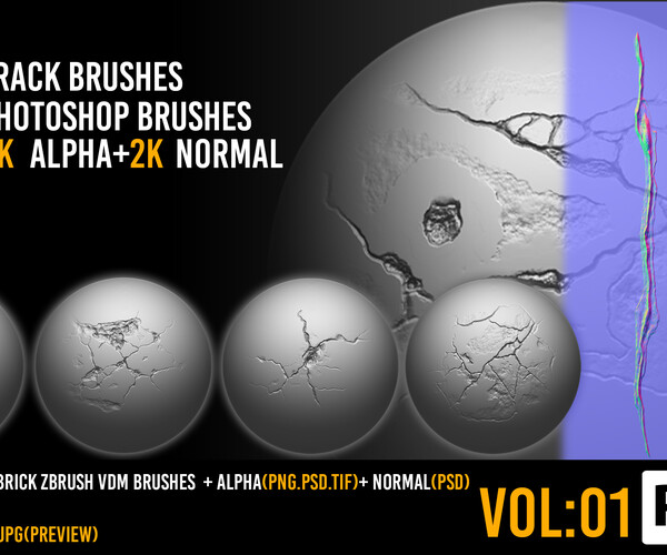 ArtStation - 201 Cracks And Damage Alphas Bundle ( 35% OFF ) | Brushes
