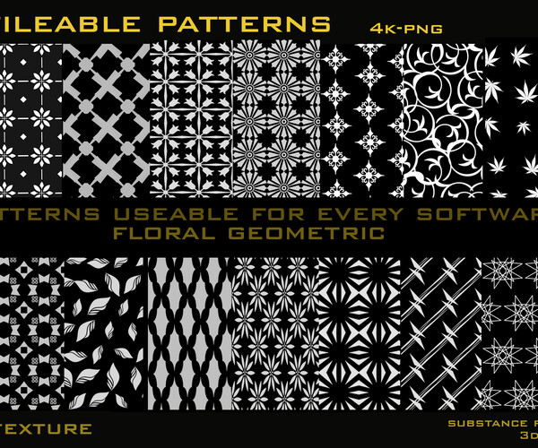 ArtStation - 510 Ornamental Alphas- Tileable patterns-4k png textures ...