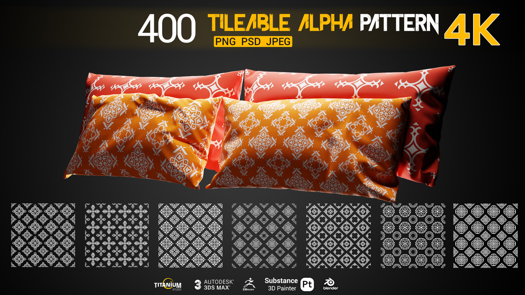ArtStation - 400 |Fabric Seamless Alpha-Patterns | Png + Psd +Jpg | Brushes