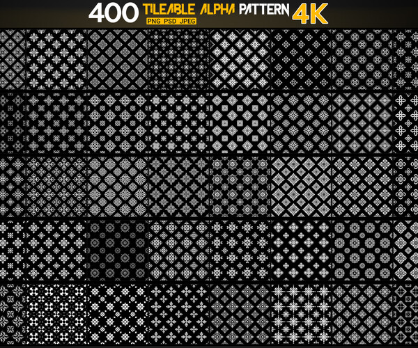 ArtStation - 400 |Fabric Seamless Alpha-Patterns | Png + Psd +Jpg | Brushes