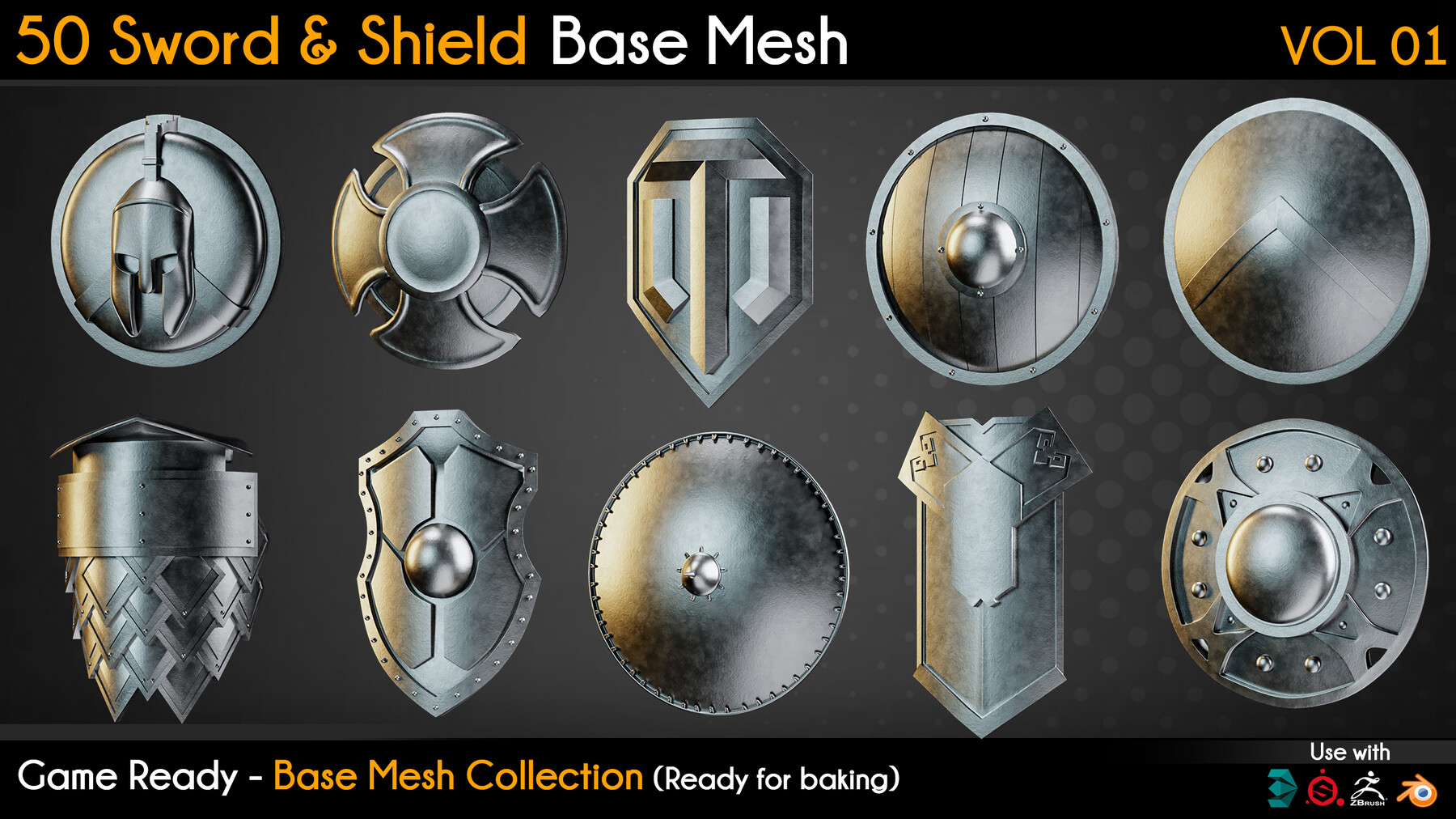 ArtStation - 50 Sword & Shield BaseMesh - VOL 01 ( Game Ready ) | Game ...