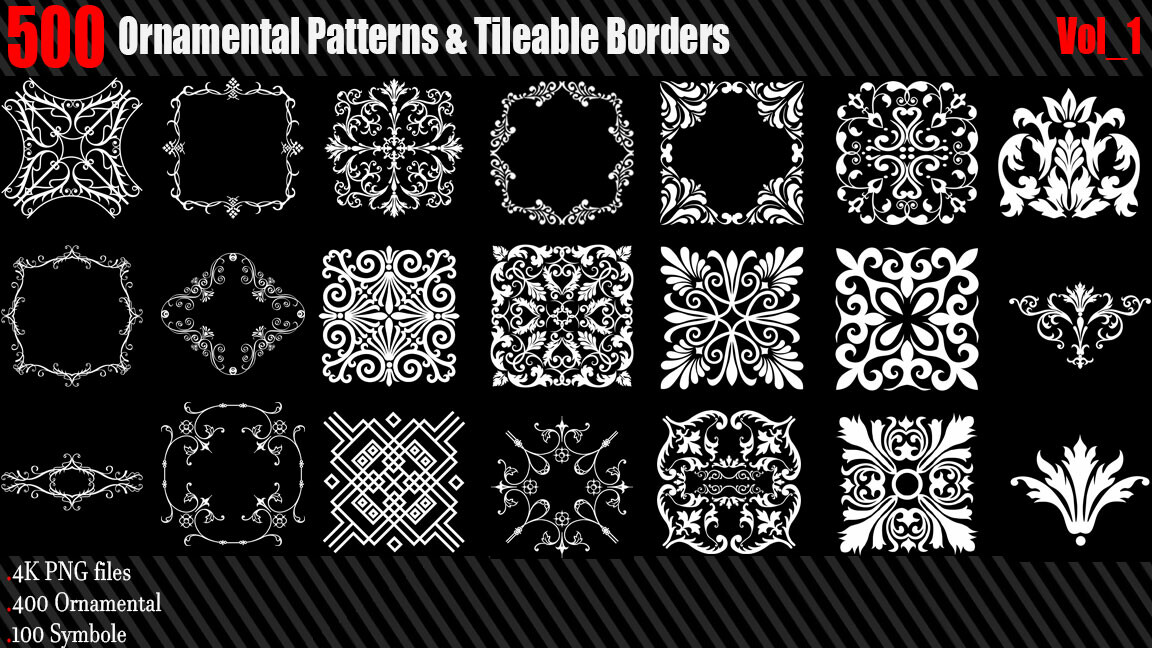 ArtStation - 500 Ornamental Pattern & Tileable Borders Vol_1 | Brushes