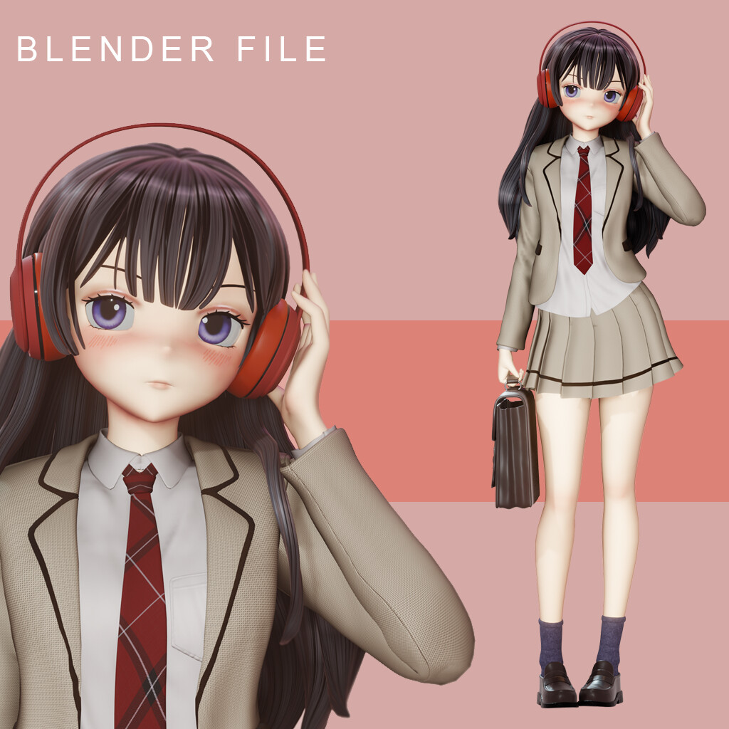 ArtStation - Anime School Girl - 3D Blender file | Resources