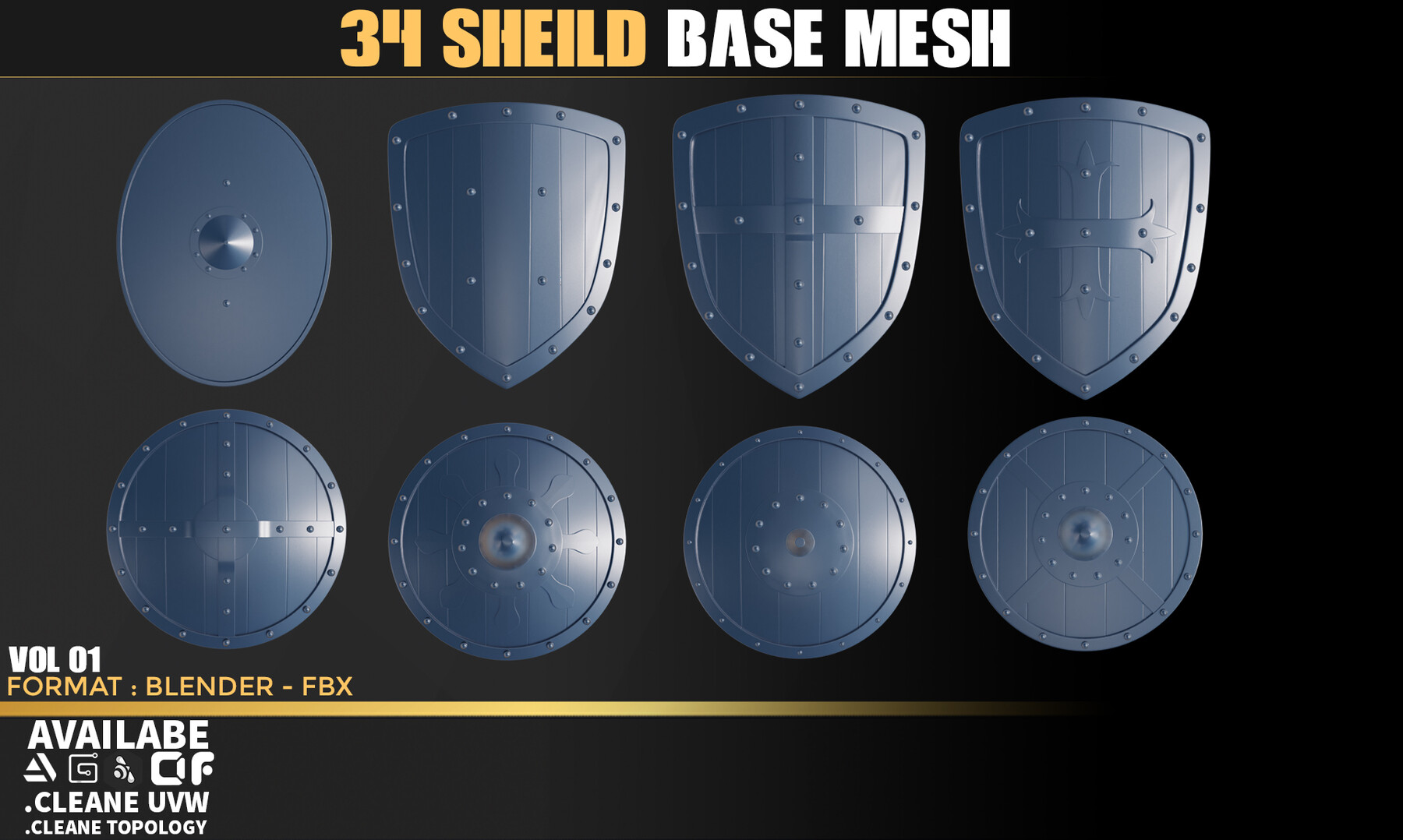 ArtStation - 34 Shield Base Mesh - VOL 01 ( Game Ready ) | Game Assets